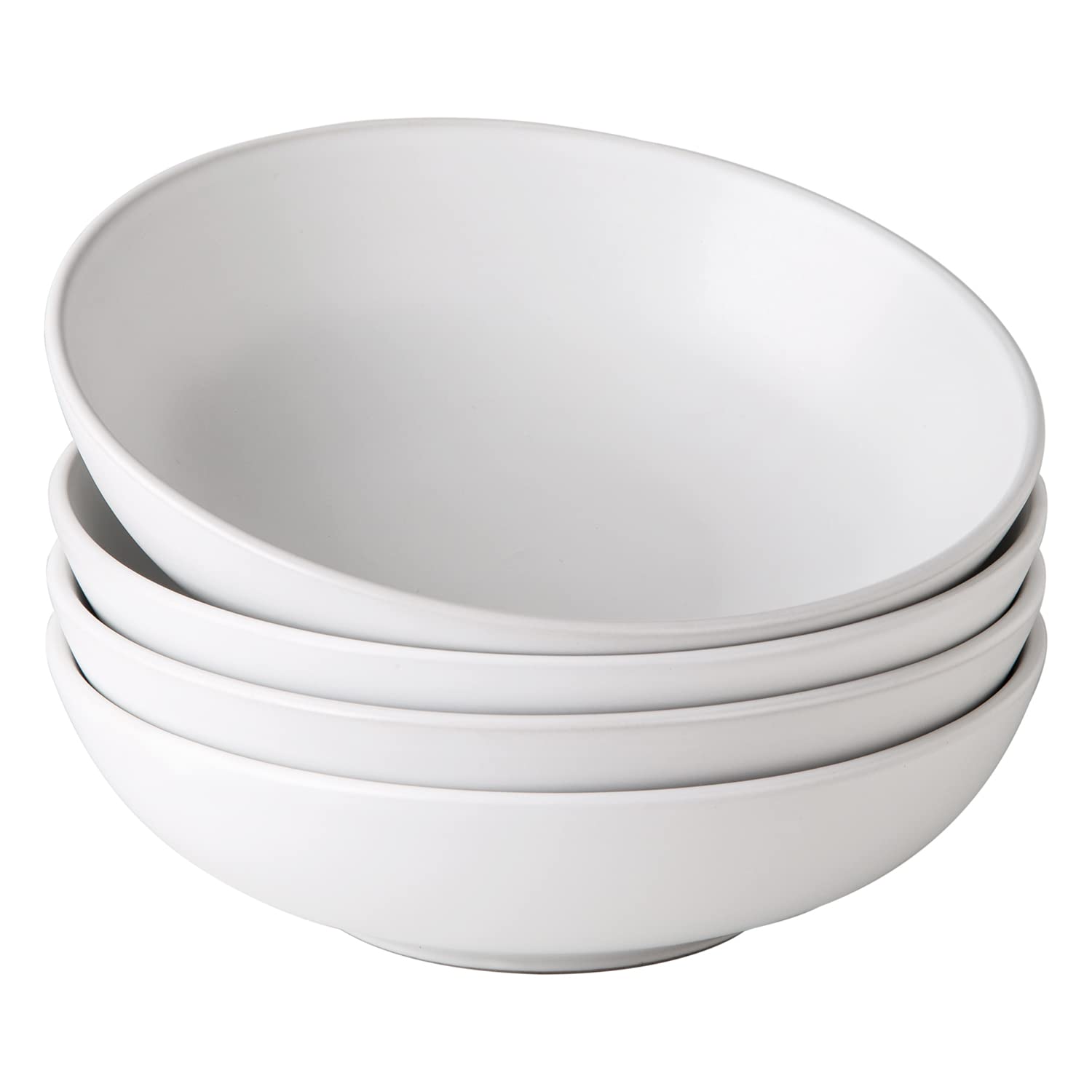 AmorArc 8.75'' Large Pasta Bowls, 42 ounce Stoneware Salad Serving Bowls Set of 4 for Kitchen, Chip-resistant Deep Bowls Set for Pasta Salad Fruit Soup, Microwave Safe-Matte White