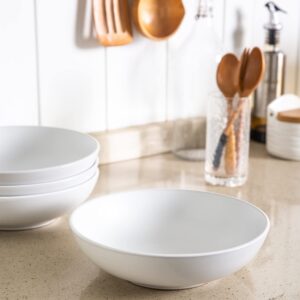 AmorArc 8.75'' Large Pasta Bowls, 42 ounce Stoneware Salad Serving Bowls Set of 4 for Kitchen, Chip-resistant Deep Bowls Set for Pasta Salad Fruit Soup, Microwave Safe-Matte White