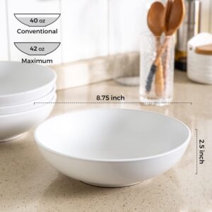 AmorArc 8.75'' Large Pasta Bowls, 42 ounce Stoneware Salad Serving Bowls Set of 4 for Kitchen, Chip-resistant Deep Bowls Set for Pasta Salad Fruit Soup, Microwave Safe-Matte White