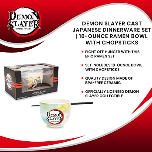 Toynk Demon Slayer Cast Japanese Dinnerware Set | 18-Ounce Ramen Bowl with Chopsticks