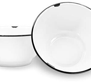 Red Co. Set of 2 Enamelware Metal Large Classic 4 quart Round Salad Serving Bowl, Distressed White/Black Rim