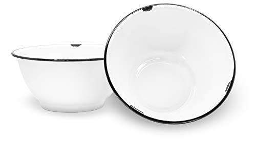 Red Co. Set of 2 Enamelware Metal Large Classic 4 quart Round Salad Serving Bowl, Distressed White/Black Rim