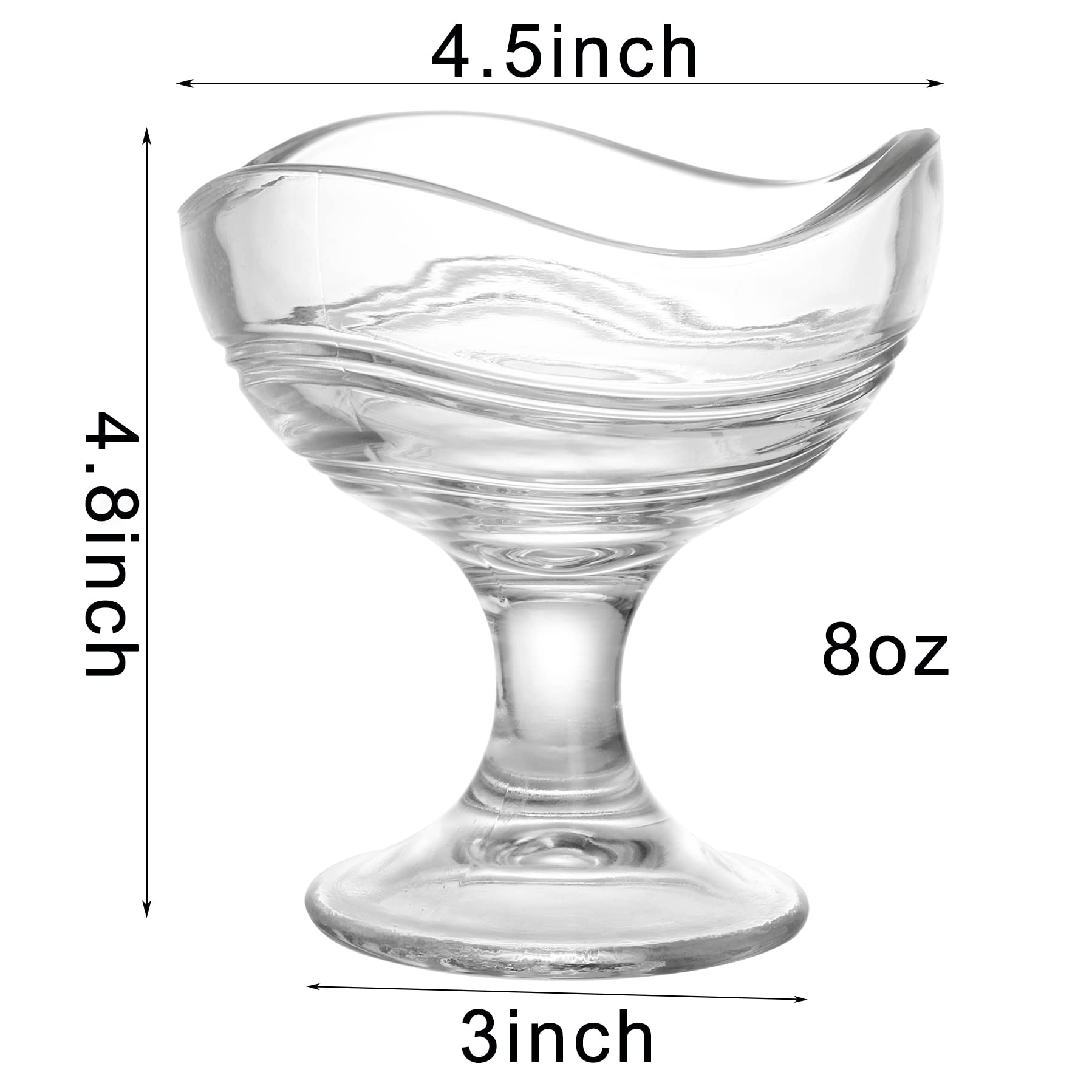 SOUJOY 6 Pack Glass Footed Dessert Bowl, 8oz Ice Cream Cup, Clear Haavy Duty Parfait Fruit Cup for Sundae, Ice Cream, Cocktail, Salad, Condiment, Trifle