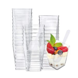 sohapy 100 pack 5.oz tall square food grade clear plastic dessert tumbler cups for tiramisu,cakes,ice cream,parfait, dip, sundaes,and cookies (100)