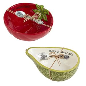 Mud Pie Fiesta Dip Bowl Set, Avocado, 5" X 6" | Spoon 3 1/2"