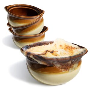 furmaware french onion crock soup bowls, french onion soup bowls, french onion soup crocks oven safe, french onion soup bowls oven safe, set of 4, 12 ounces - 4 ½” x 2 ½”