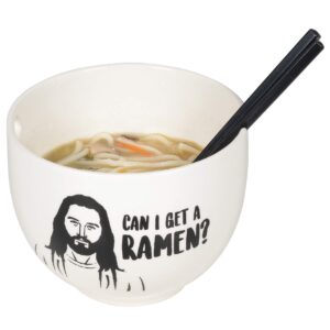 Enesco Our Name is Mud Jesus Can I Get a Ramen Bowl and Chopsticks Set, 5.25 Inch, Black and White