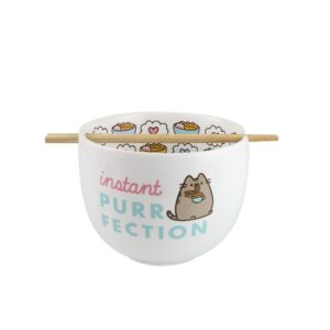 enesco pusheen the cat instant purr-fection ramen noodle bowl and chopsticks, 5.5 inch, multicolor