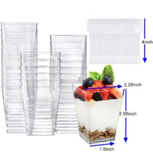 Yuxitia 50Pack 5oz Plastic Dessert Cups with Lids and Spoons, Clear Mini Dessert Cups with lids for Party, Dessert Fruit Ice Cream Pudding Parfait Cups Bowls Reusable