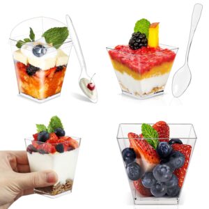 Yuxitia 50Pack 5oz Plastic Dessert Cups with Lids and Spoons, Clear Mini Dessert Cups with lids for Party, Dessert Fruit Ice Cream Pudding Parfait Cups Bowls Reusable