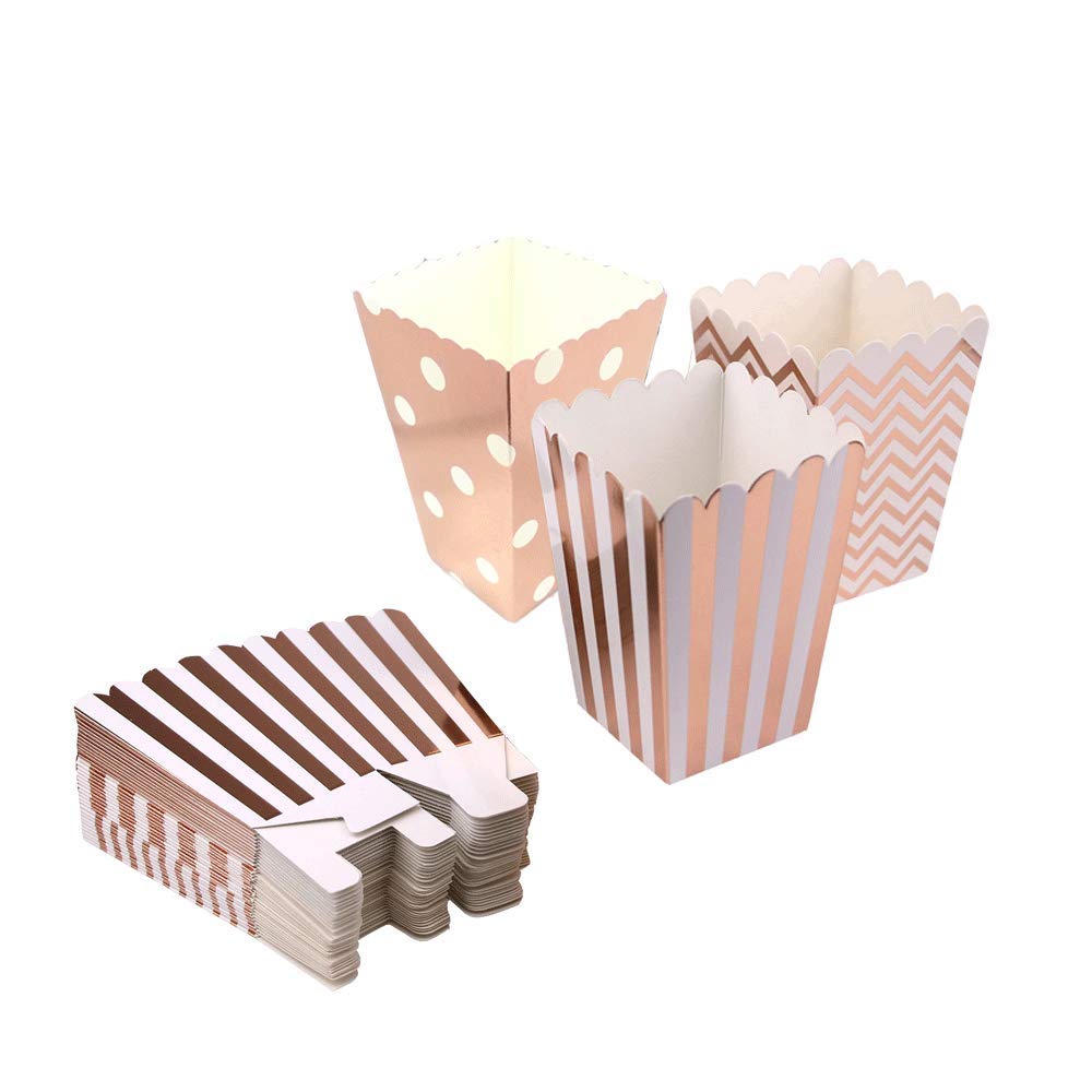 We Moment Popcorn Boxes Cardboard Candy Boxes Container Polka Dot Stripe Chevron Ripple，For Birthday, Bridal and Baby Shower Carnival/Movie/Fiesta，Dessert Tables Wedding Party Supplies 36pcs