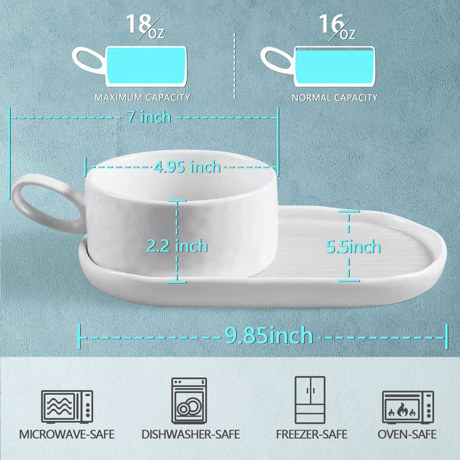 Wareland Soup Bowl with Handle & Salad Plate, Soup and Sandwich Plate Combo, 18oz Soup Mug/Cup for Cereal, Ceramic Pasta Plate for Appetizer, Dessert, Rice, Dishwasher & Microwave Safe, Cream White