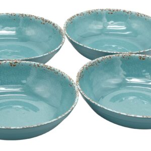 LOK-OSEMILE Gourmet Art Crackle 8.1" Melamine Salad and Pasta Bowls - Aquamarine 32 oz Set of 4