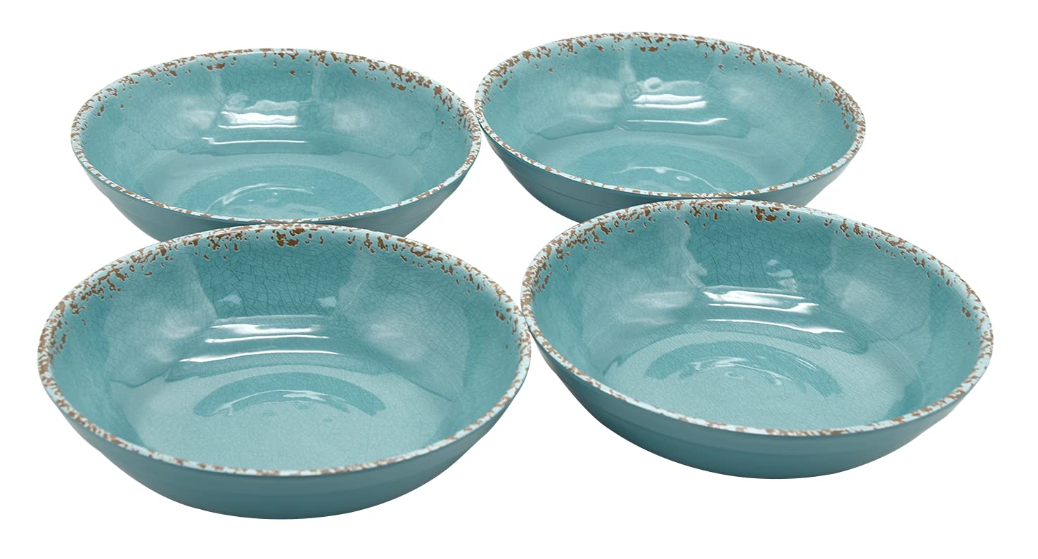 LOK-OSEMILE Gourmet Art Crackle 8.1" Melamine Salad and Pasta Bowls - Aquamarine 32 oz Set of 4