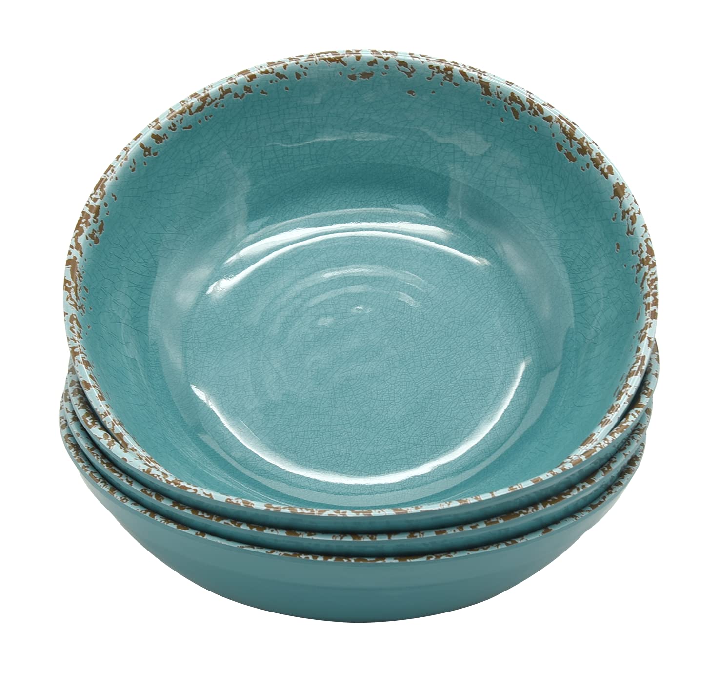 LOK-OSEMILE Gourmet Art Crackle 8.1" Melamine Salad and Pasta Bowls - Aquamarine 32 oz Set of 4