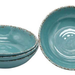 LOK-OSEMILE Gourmet Art Crackle 8.1" Melamine Salad and Pasta Bowls - Aquamarine 32 oz Set of 4