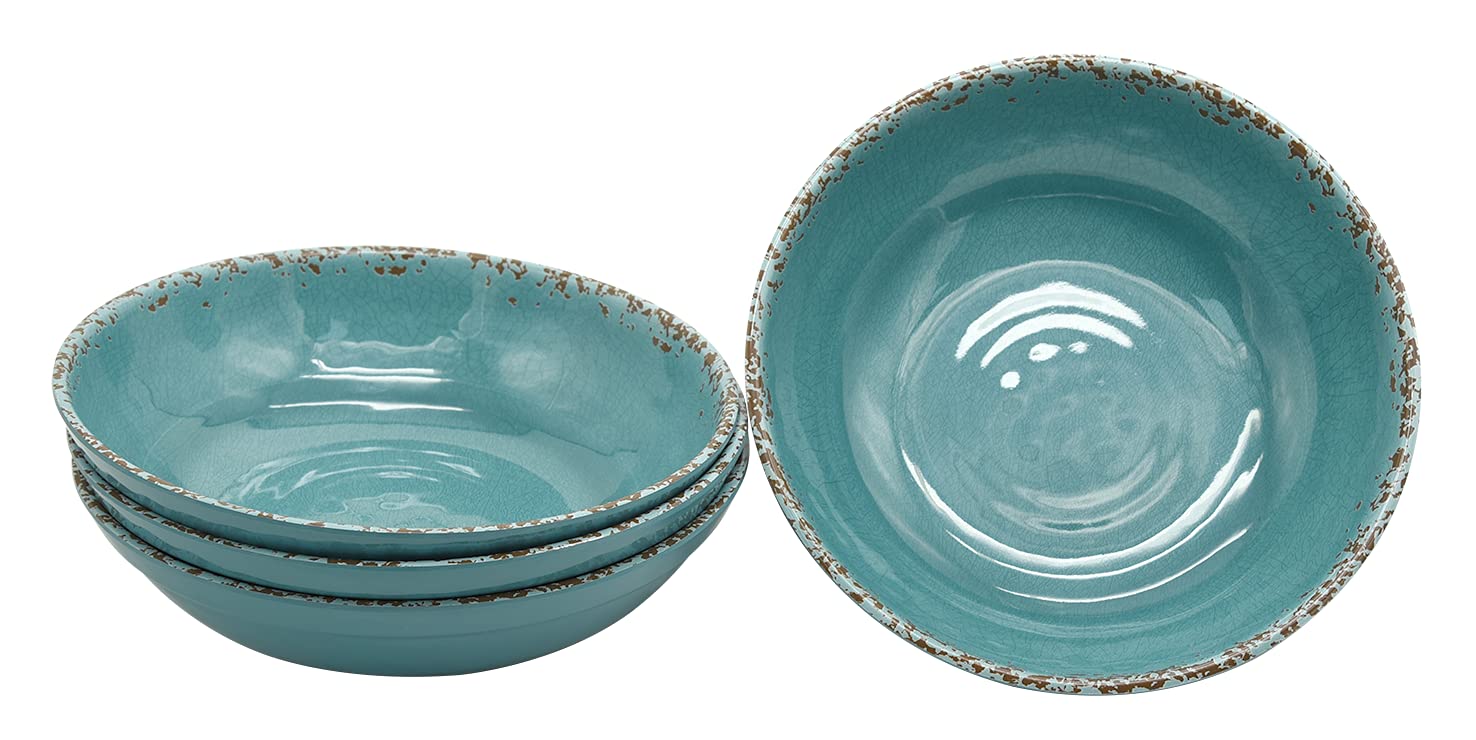 LOK-OSEMILE Gourmet Art Crackle 8.1" Melamine Salad and Pasta Bowls - Aquamarine 32 oz Set of 4