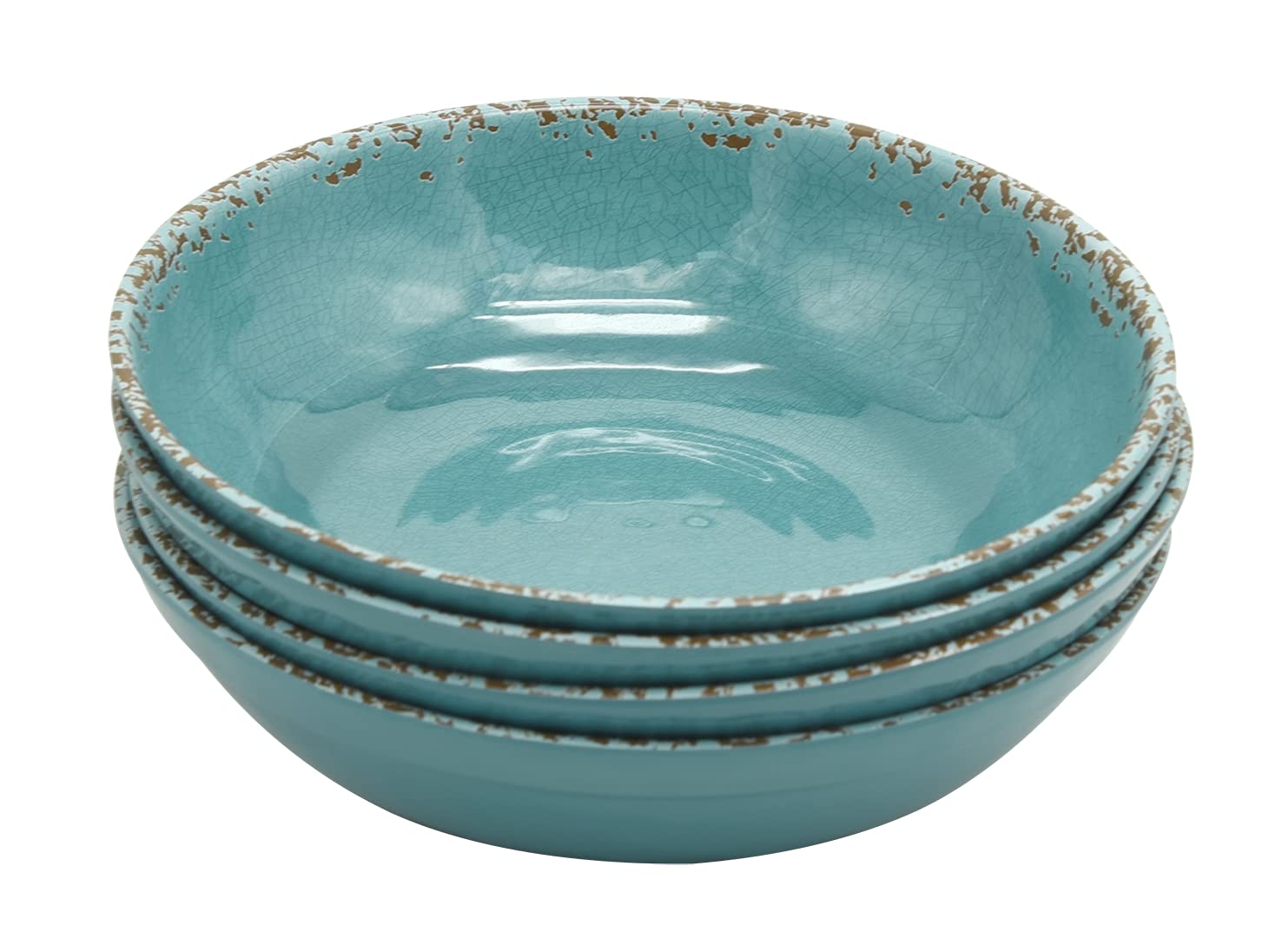 LOK-OSEMILE Gourmet Art Crackle 8.1" Melamine Salad and Pasta Bowls - Aquamarine 32 oz Set of 4