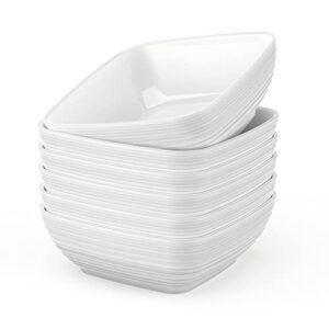 meky cereal bowls, porcelain 20 ounce square embossed salad bowls set of 6, ceramic 5.9 inch bowls for soup, snack, dessert and marmalade, serving bowls set, dishwasher & microwave safe - white