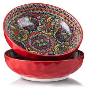 yun tao large serving bowls,10 inch fruit salad bowls, 75 oz pasta bowls set of 2,decorative serving dishes for entertaining, vibrant color ramen bowls for party,microwave & dishwasher safe