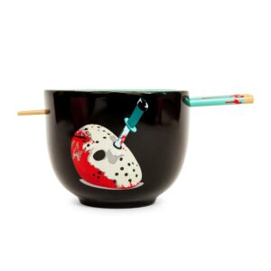 friday the 13th jason voorhees 20-ounce ramen bowl and chopstick set blue (wbh701kd)