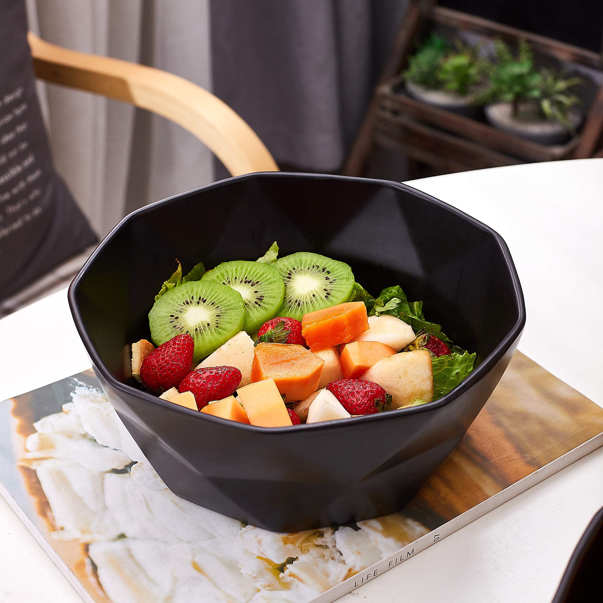 Bruntmor Geometric Ceramic 60 oz Bowls - Oven To Table Bakeware Bowls - Elegant Matte Serving Bowls for Soup, Cereal, Salads, Pasta, Dessert & Snack Bowls - Oven Safe Bake And Serve Bowls, Black