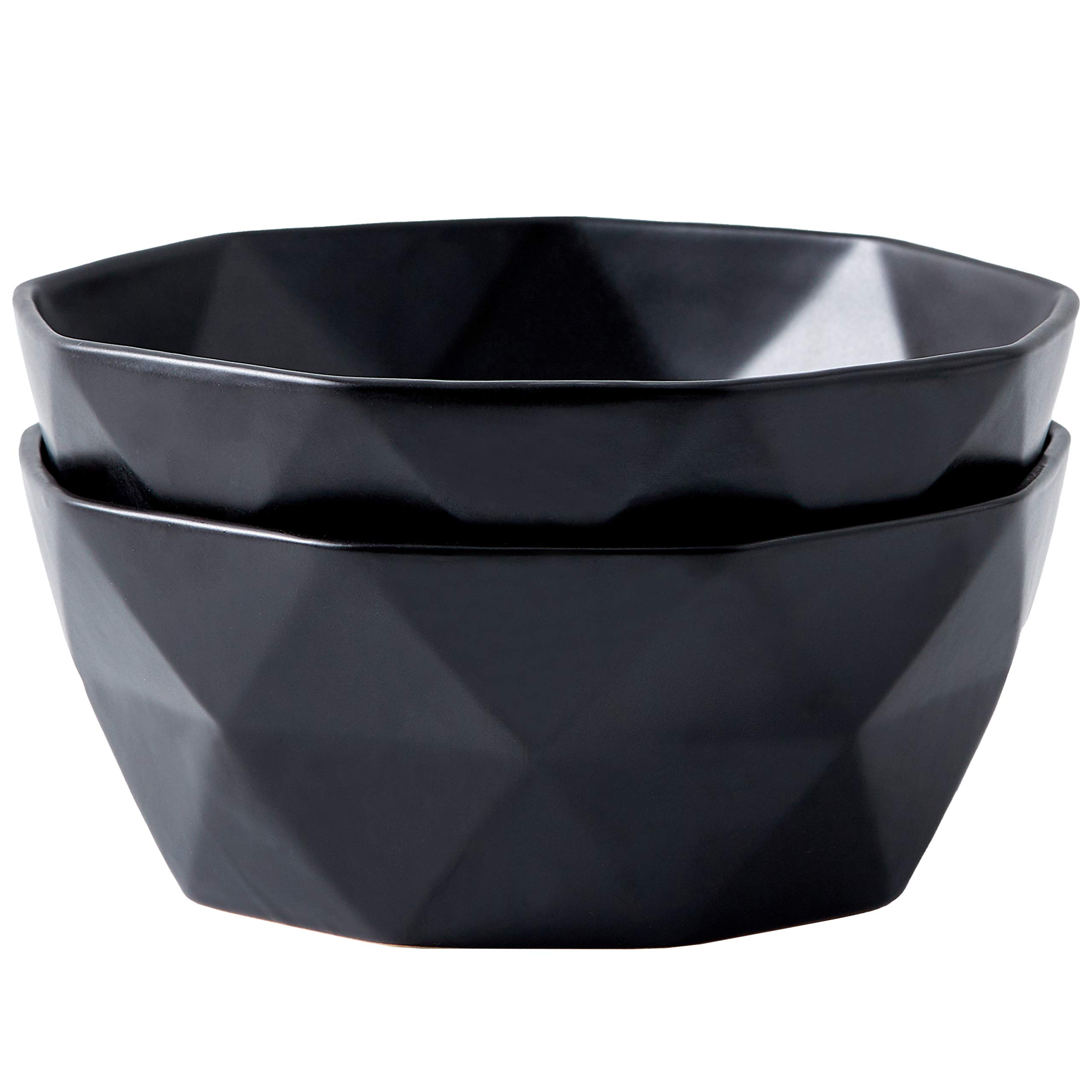 Bruntmor Geometric Ceramic 60 oz Bowls - Oven To Table Bakeware Bowls - Elegant Matte Serving Bowls for Soup, Cereal, Salads, Pasta, Dessert & Snack Bowls - Oven Safe Bake And Serve Bowls, Black