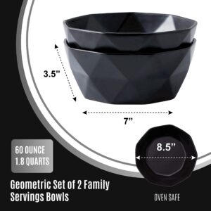 Bruntmor Geometric Ceramic 60 oz Bowls - Oven To Table Bakeware Bowls - Elegant Matte Serving Bowls for Soup, Cereal, Salads, Pasta, Dessert & Snack Bowls - Oven Safe Bake And Serve Bowls, Black