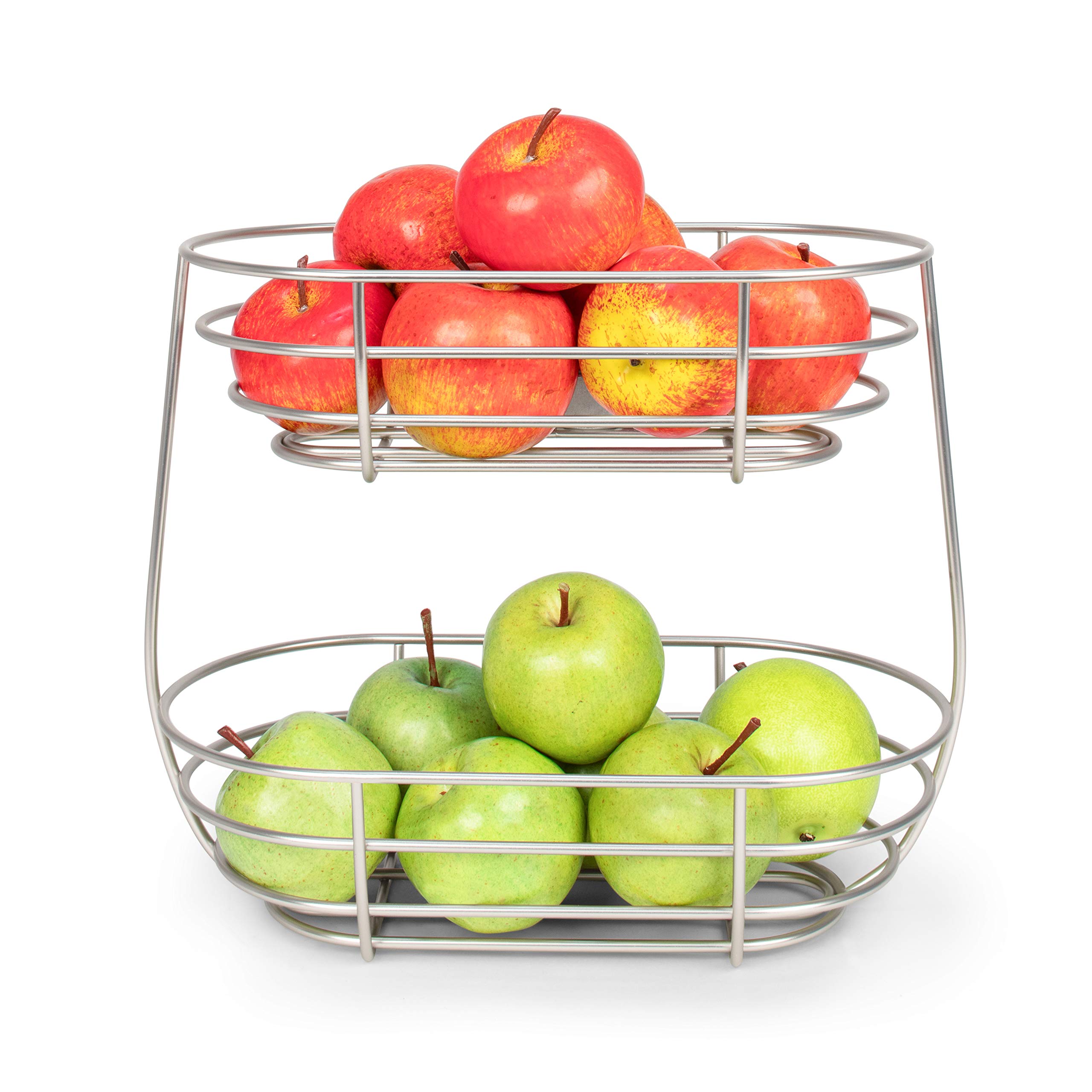 Spectrum Diversified Euro Arched Server Contemporary Stacked, 2-Tier Bowls for Modern Kitchen Counters, Sleek Fruit Basket Stand, Satin Nickel