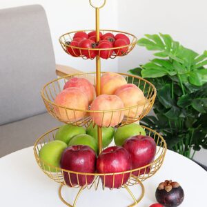 JFFLYIT 3 Tier Fruit Bowl Fruit Basket Countertop Metal Fruit Stand Holder Detachable and Hangable for Fruits Snacks Vegetables