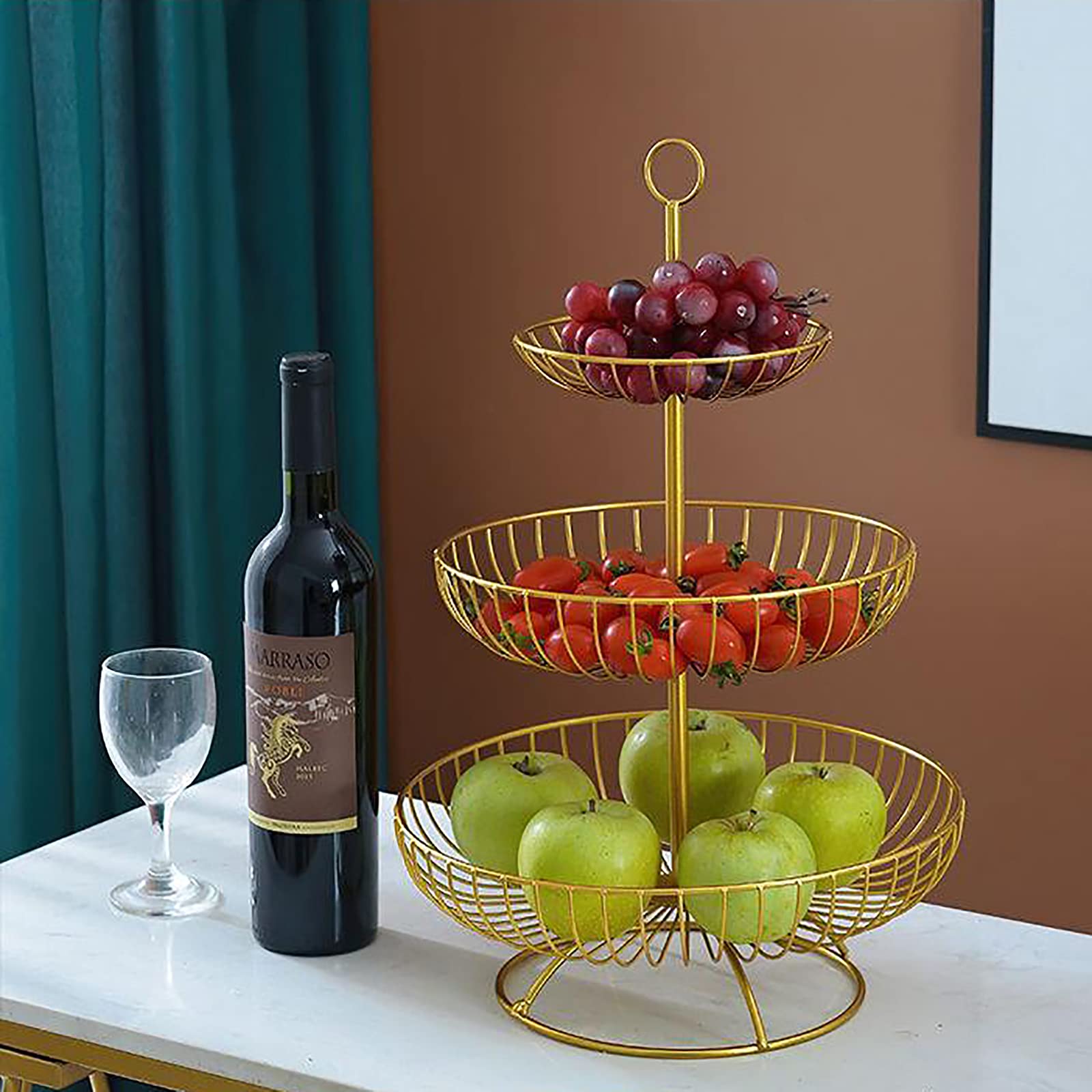 JFFLYIT 3 Tier Fruit Bowl Fruit Basket Countertop Metal Fruit Stand Holder Detachable and Hangable for Fruits Snacks Vegetables