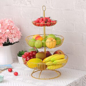 JFFLYIT 3 Tier Fruit Bowl Fruit Basket Countertop Metal Fruit Stand Holder Detachable and Hangable for Fruits Snacks Vegetables