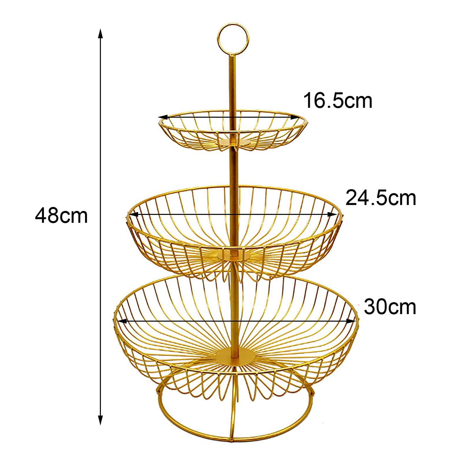 JFFLYIT 3 Tier Fruit Bowl Fruit Basket Countertop Metal Fruit Stand Holder Detachable and Hangable for Fruits Snacks Vegetables