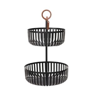 la jolie muse 2 tier fruit basket, countertop fruit vegetable basket bowl metal wire storage basket fruits stand holder organizer for bread snack veggies,matte black