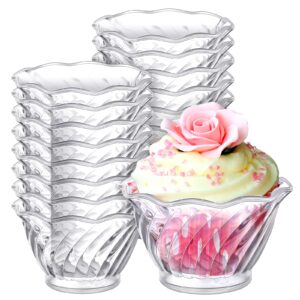 rtteri 30 pack plastic dessert cups 6 oz clear ice cream sundae tasting bowls, mini round swirl tulip shape party buffet serving cups for yogurt salad appetizer chocolate candy parfait fruit