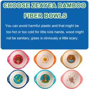 ZEAYEA Set of 6 Kids Bowls, 8 Oz Durable Kids Cereal Bowls, BPA Free Cute Snack Bowls Stackable Bamboo Dinnerware for Serving Soup, Pasta, Fruit, Ice Cream, Cereal, Snacks, Dishwasher Safe