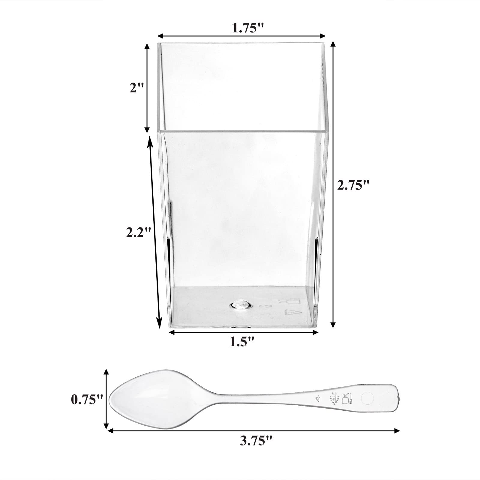 Okllen 100 Pack 3 Oz Mini Dessert Cups with Spoons, Clear Slanted Square Dessert Tumbler Thick Plastic Shot Glasses, Appetizer Parfait Cups Small Serving Bowls for Ice Cream, Puddings, Tasting Party