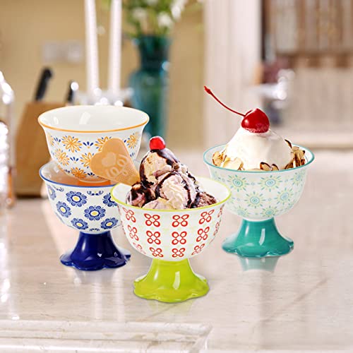 Lawei 4 Pack Ceramic Dessert Bowl Cups, 10 Oz Vintage Tulip Sundae Cups, Reusable Footed Dessert Bowls for Sundaes, Milkshakes, Parfaits, Ice Cream, Fruit, Snack, Cocktail, Party