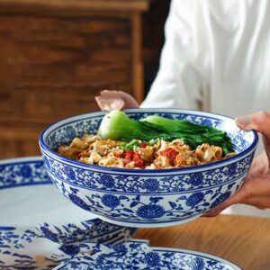 Luxshiny Blue White Porcelain Bowl Chinese Ceramic Bowl Asian Bowl Serving Bowls for Noodle Soup Salad Pasta Rice Porridge Fruits Udon Soba Phos 8inch