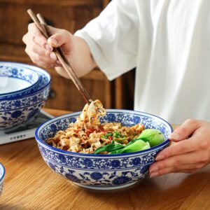 Luxshiny Blue White Porcelain Bowl Chinese Ceramic Bowl Asian Bowl Serving Bowls for Noodle Soup Salad Pasta Rice Porridge Fruits Udon Soba Phos 8inch