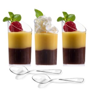 zappy 50 mini dessert cups with mini tasting spoons clear slanted cylinder mini dessert appetizer cup 2.5 oz plastic tasting cups sample shot glasses parfait glass