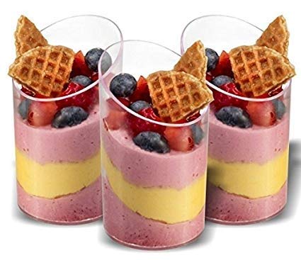 zappy 50 Mini Dessert Cups With Mini Tasting Spoons Clear Slanted Cylinder Mini Dessert Appetizer Cup 2.5 oz Plastic Tasting Cups Sample Shot Glasses Parfait Glass