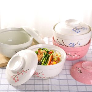 WHJY Japanese Creative Hand-painted Ceramic Tableware with Lid for Soup and Noodles, with Heat Preservation Function, Integrated Bowl and Lid - Pink