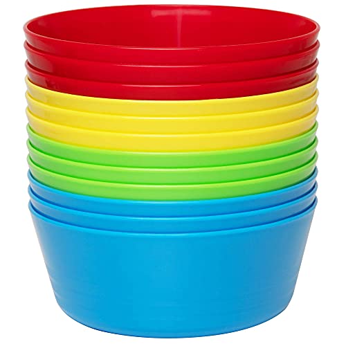 Kryllic Kids Bowls Plastic Bowls Set of 12 Plastic Cereal Bowls 10oz in 4 Colors Toddler Kid Bowl Microwave Safe Bowls Dishwasher Safe Small Bowls Colored Snack Bowls For Kids