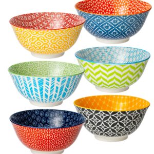 Lawei 6 Pack Ceramic Cereal Bowls, 23 Oz Colorful Soup Bowls for Kitchen, Porcelain Deep Bowls Set for Soup, Salad, Pasta, Rice, Ice Cream and Oatmeal, Microwave Dishwasher Safe