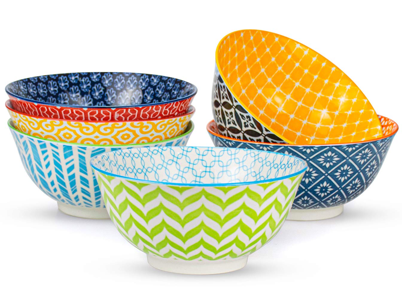 Lawei 6 Pack Ceramic Cereal Bowls, 23 Oz Colorful Soup Bowls for Kitchen, Porcelain Deep Bowls Set for Soup, Salad, Pasta, Rice, Ice Cream and Oatmeal, Microwave Dishwasher Safe