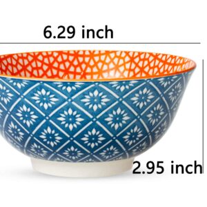 Lawei 6 Pack Ceramic Cereal Bowls, 23 Oz Colorful Soup Bowls for Kitchen, Porcelain Deep Bowls Set for Soup, Salad, Pasta, Rice, Ice Cream and Oatmeal, Microwave Dishwasher Safe