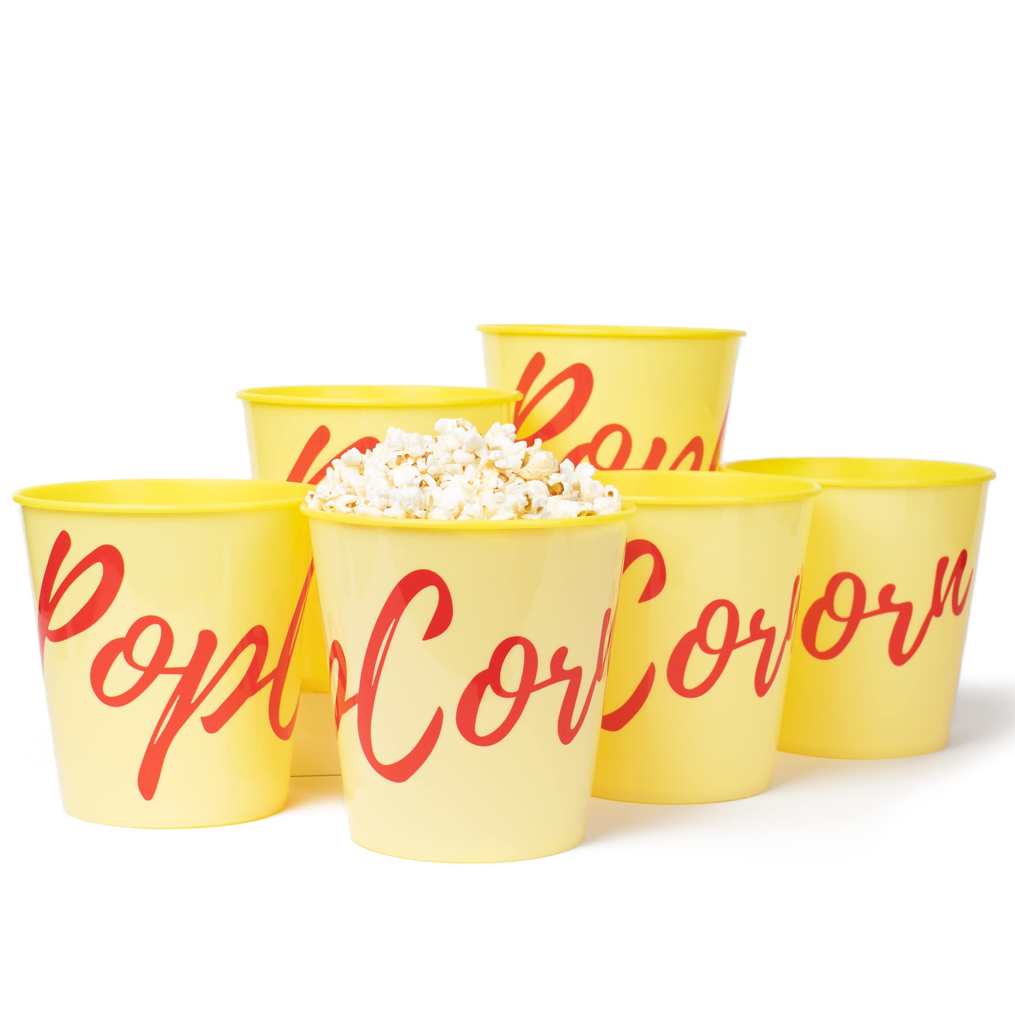 CORE3 INTL Popcorn Bowl Set (6) for Movie Theater Night - (BPA Free), Reusable Plastic Popcorn Containers, Washable in the Dishwasher Set of 6