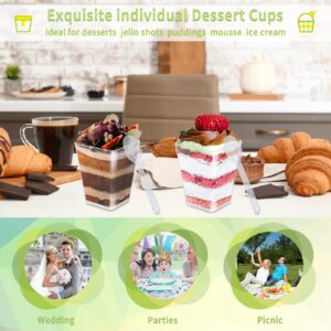 50 Pack Dessert Cups with Spoons,5 oz Square Clear Plastic Dessert Cups,Mini Dessert Cups Appetizer Cups Parfait Cups,Small Plastic Tumbler Serving Cups for Serving Desserts,Appetizers,Puddings,Mousse