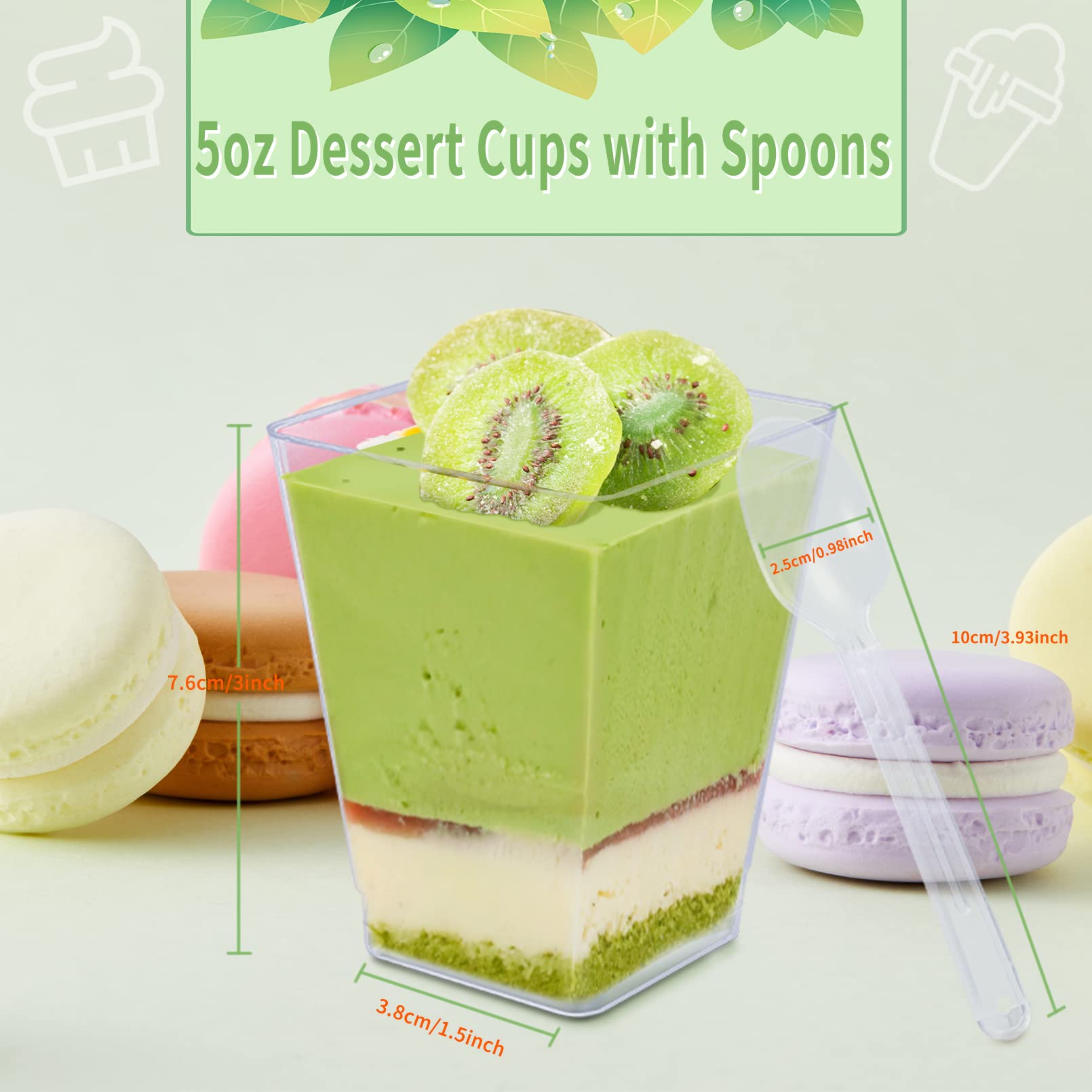 50 Pack Dessert Cups with Spoons,5 oz Square Clear Plastic Dessert Cups,Mini Dessert Cups Appetizer Cups Parfait Cups,Small Plastic Tumbler Serving Cups for Serving Desserts,Appetizers,Puddings,Mousse